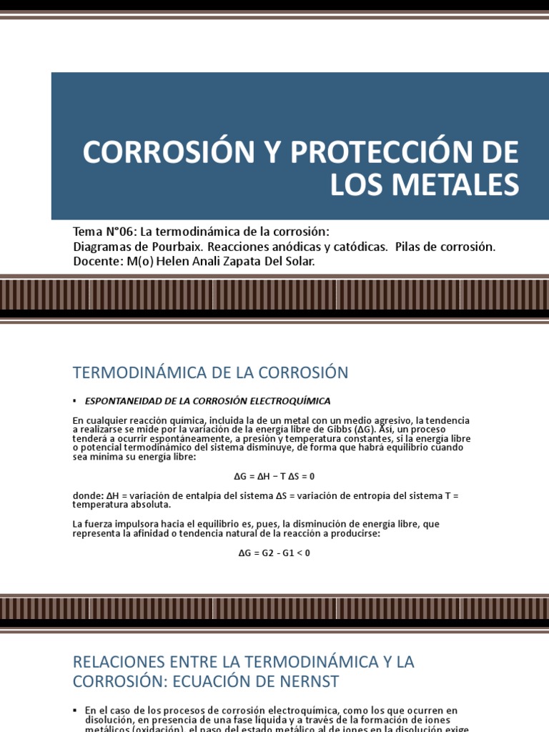 TEMA 6 - La Termodinámica de La Corrosión | PDF | Energía libre de Gibbs | Redox