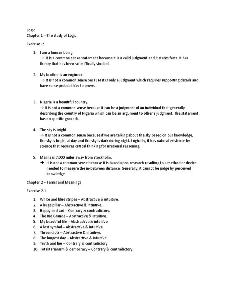 Logic Chapter 1: Common Sense Analysis | PDF | Common Sense | Logic