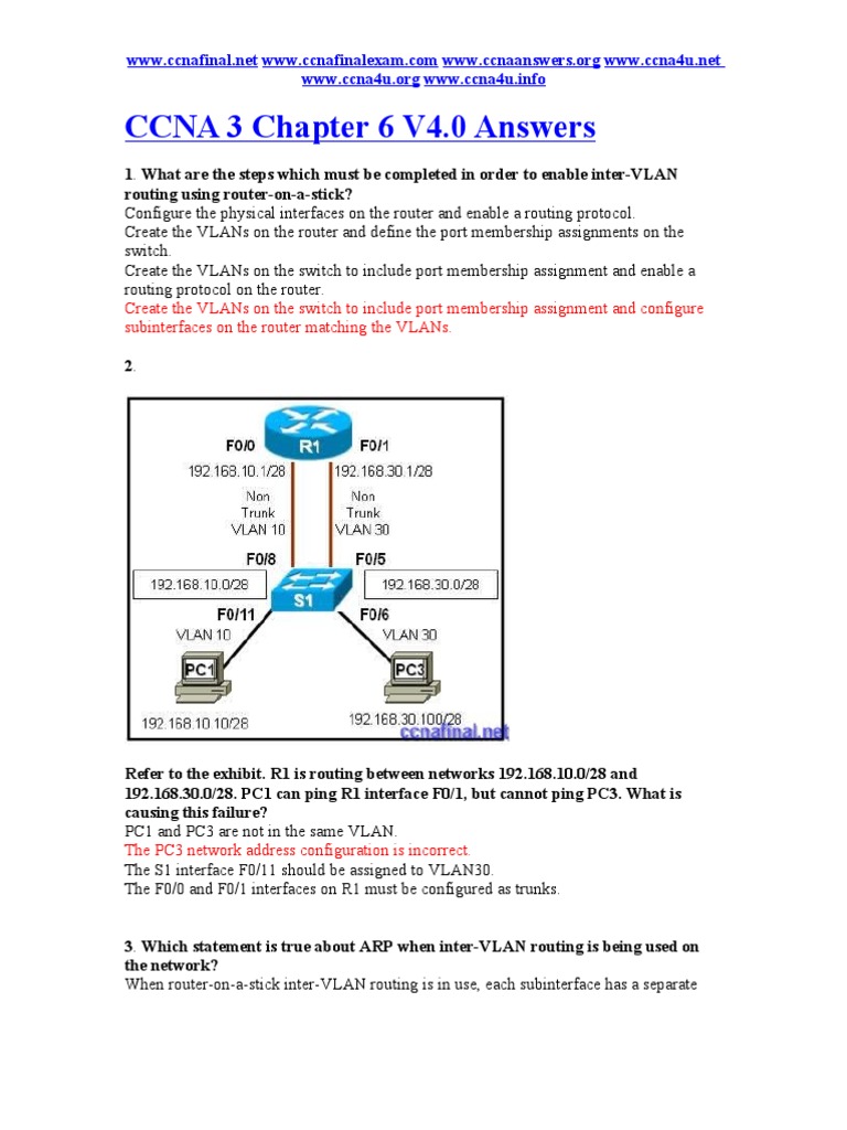 CCNA 3 Chapter 6 V4.0 Answers 2011 | PDF