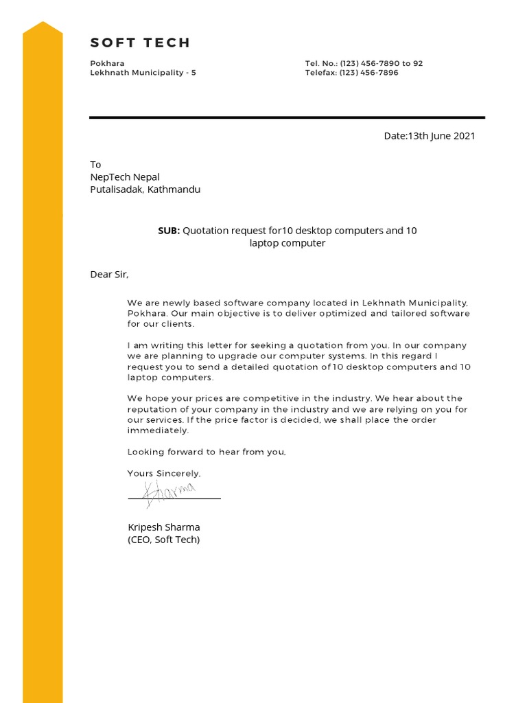 Format Of Quotation Letter
