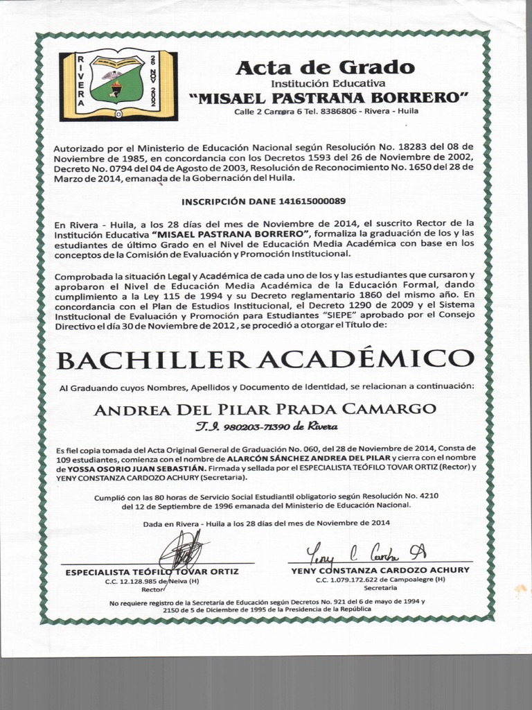 Acta de Bachiller | PDF