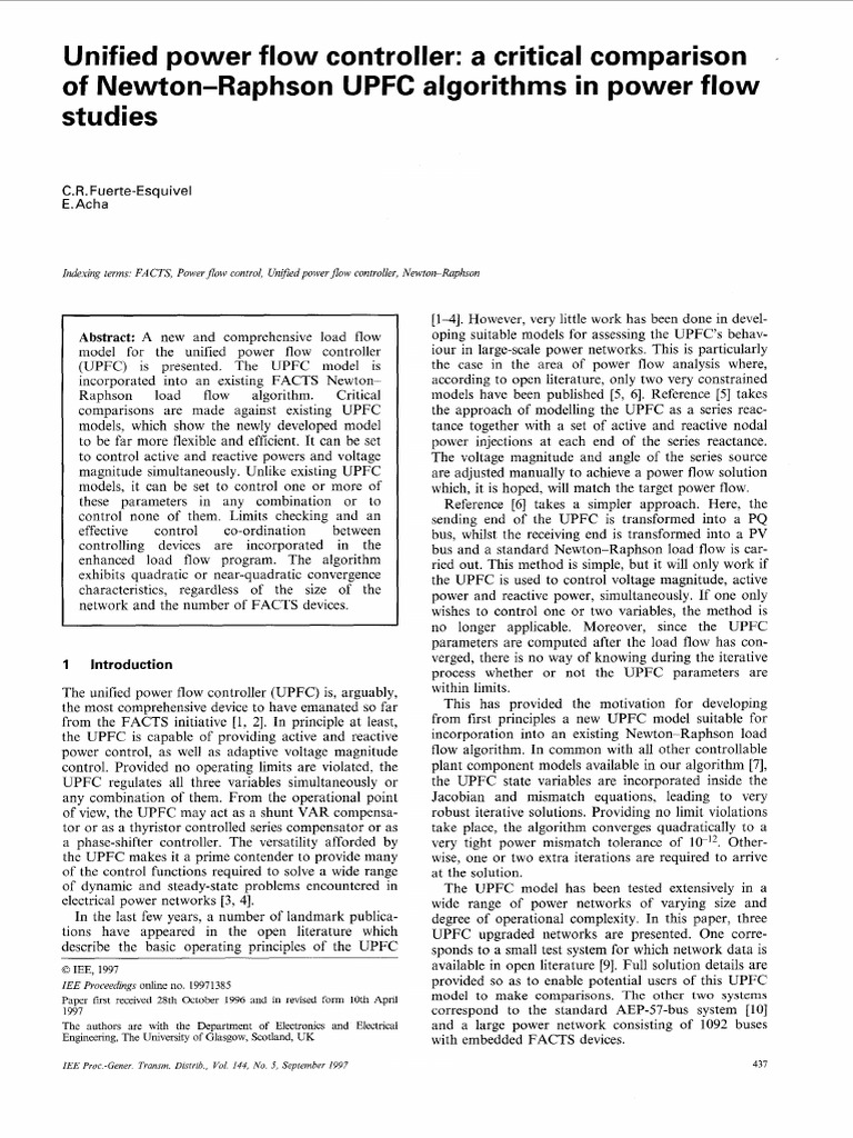Unified Power Flow Controller: A Critical Comparison, of Newton-Raphson UPFC Algorithms in Power ...