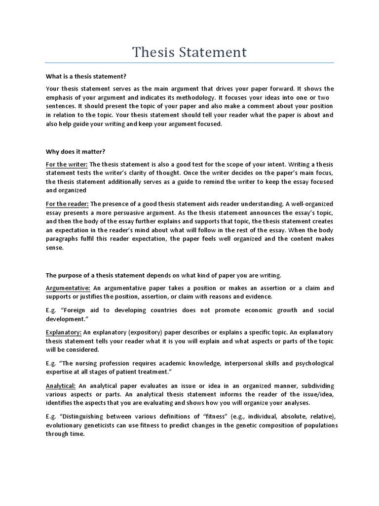 Thesis Statement Handout | PDF | Essays | Science