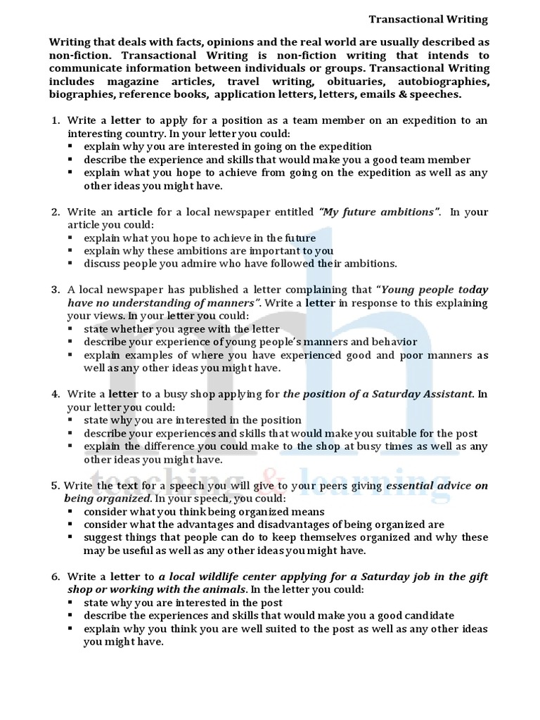 Transactional Writing | PDF | Psychological Concepts | Communication