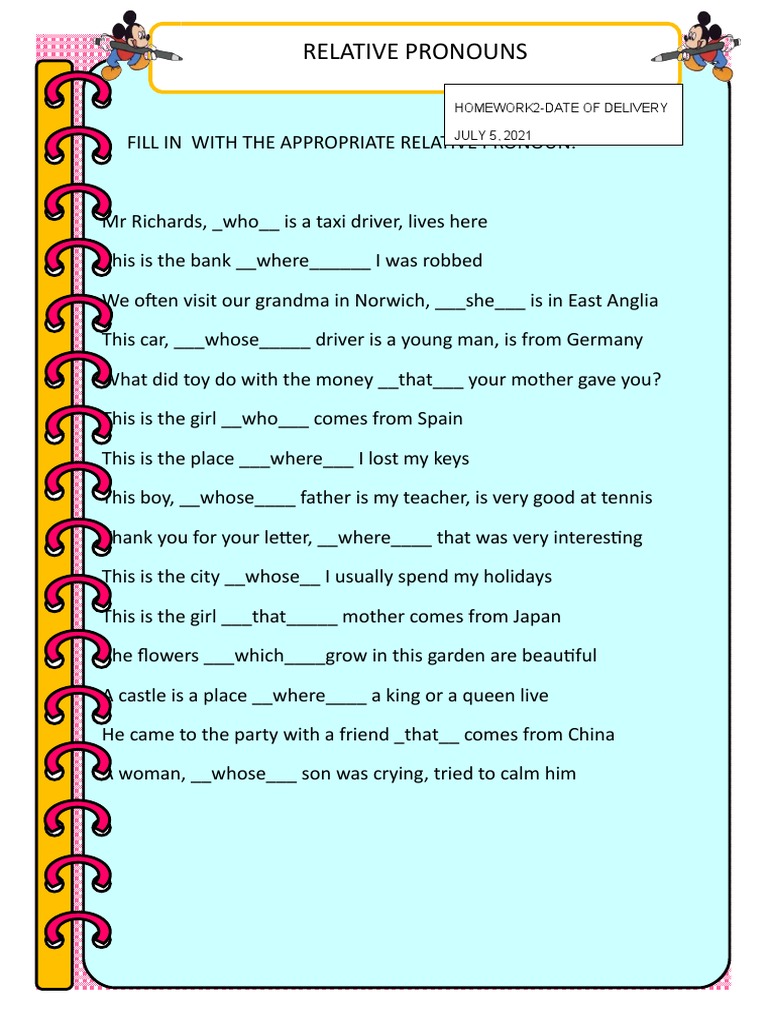 Relative Pronouns Exercise Worksheet | PDF