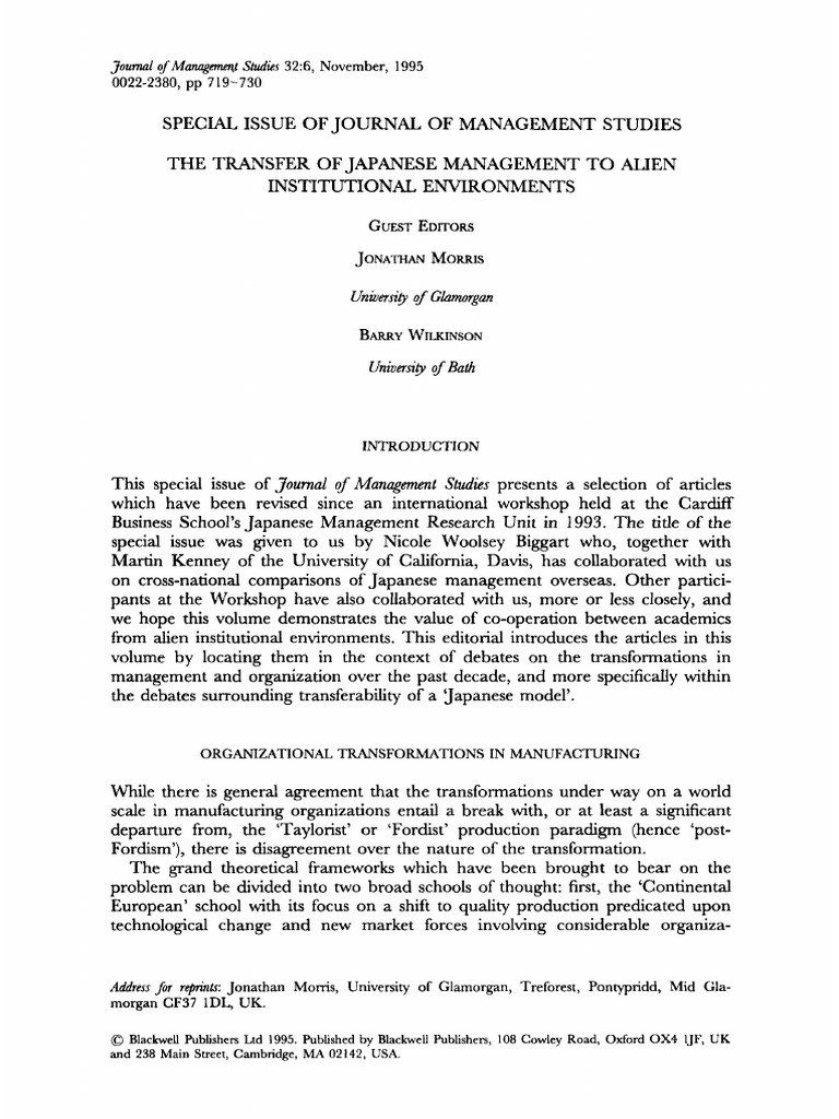 Morris Et Al-1995-Journal of Management Studies | PDF | Employment | Japan