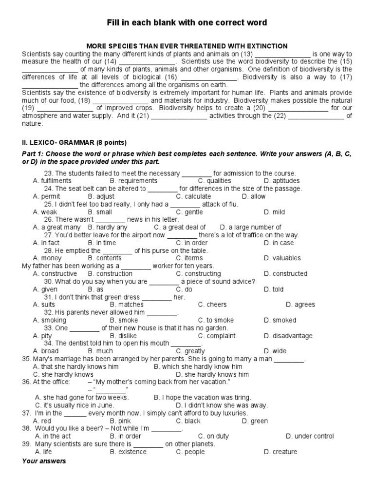 Biodiversity and Language Skills Assessment | PDF | Ecological Niche ...