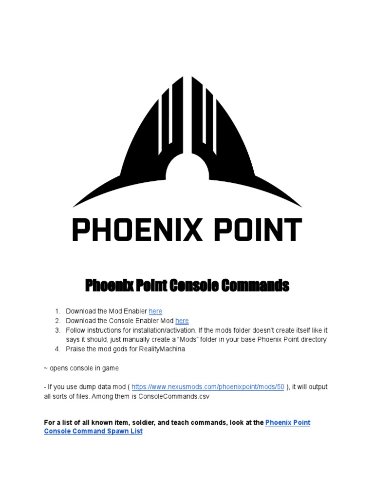 Phoenix Point Console Commands | PDF
