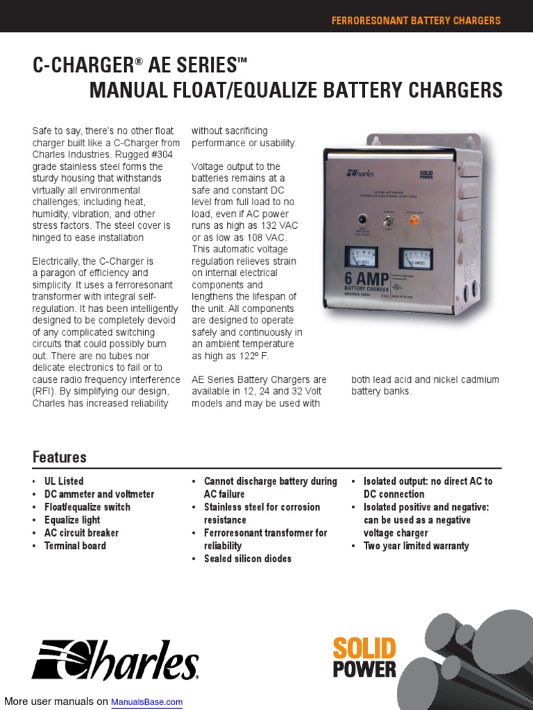C-Charger Ae Series Manual Float/Equalize Battery Chargers: Features ...