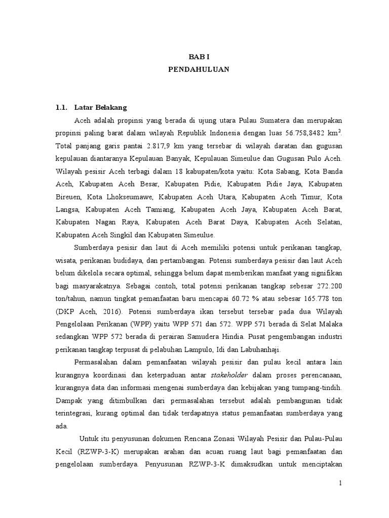 Dokumen Rzwp3k Aceh - 171018 - Non Komentar | PDF