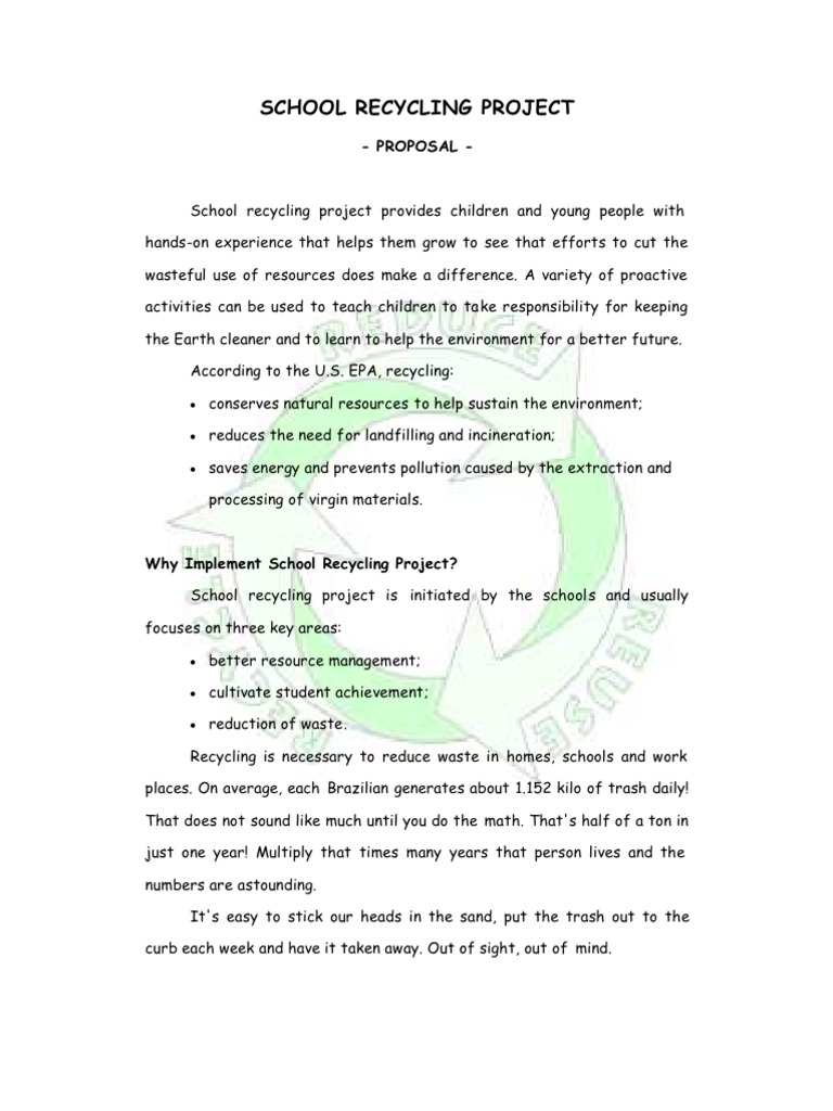 High School Recycling Project Guide | PDF | Recycling | Economy And The ...