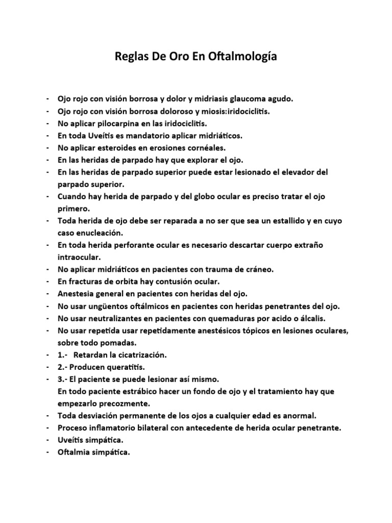 Reglas de Oro en Oftalmología | PDF