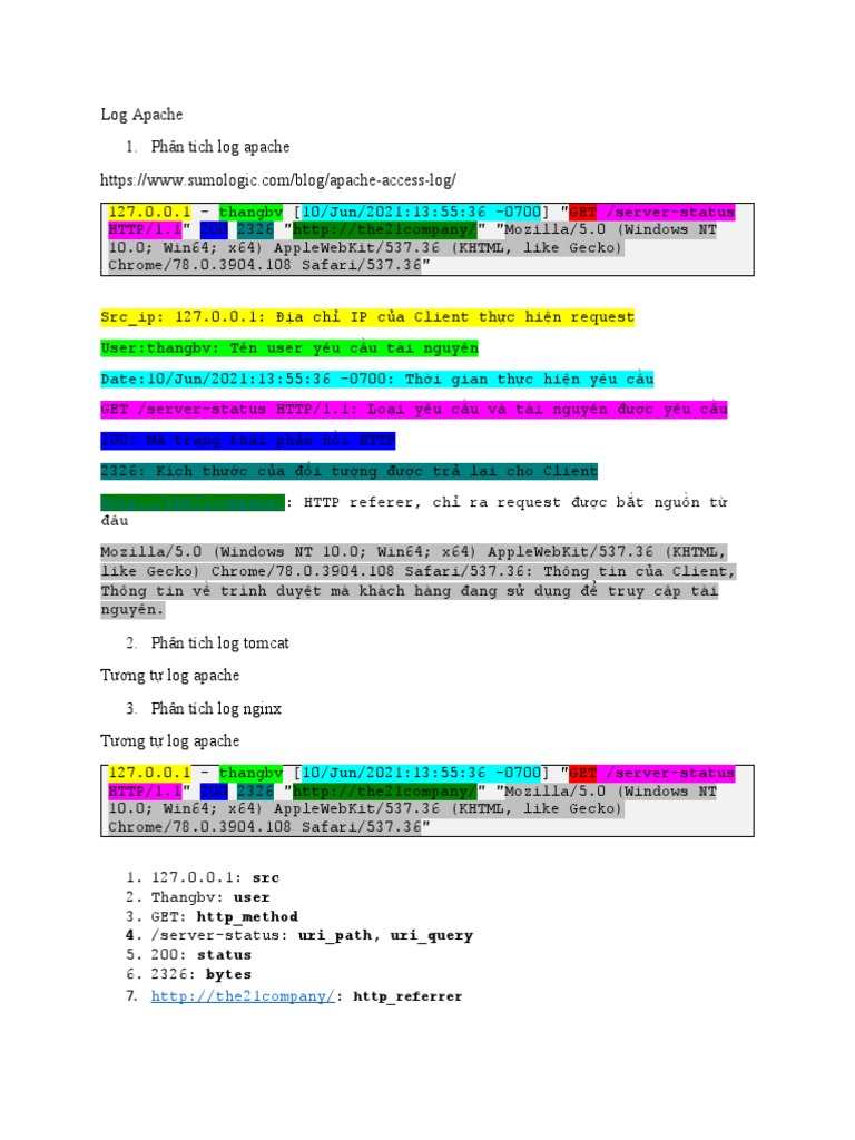 Phân Tích Access - Log Apache, Nginx, Tomcat | PDF