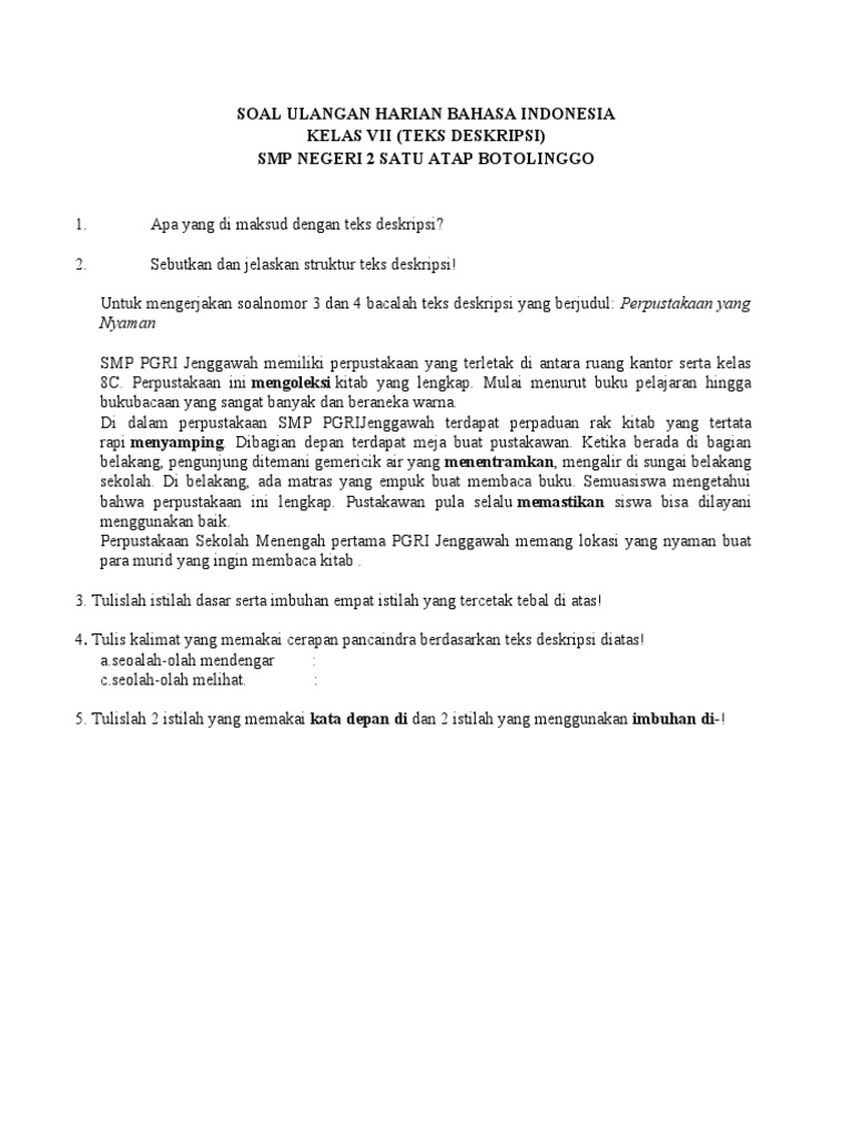 Soal Esai Teks Deskripsi | PDF