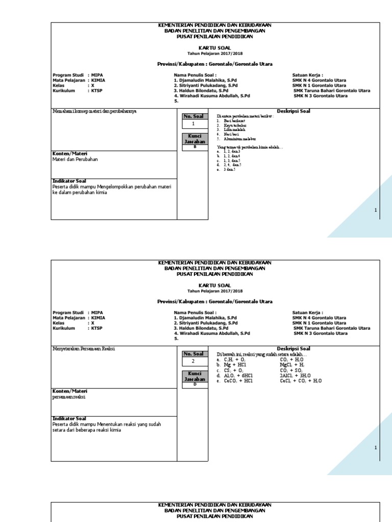 Kartu Soal Utama | PDF