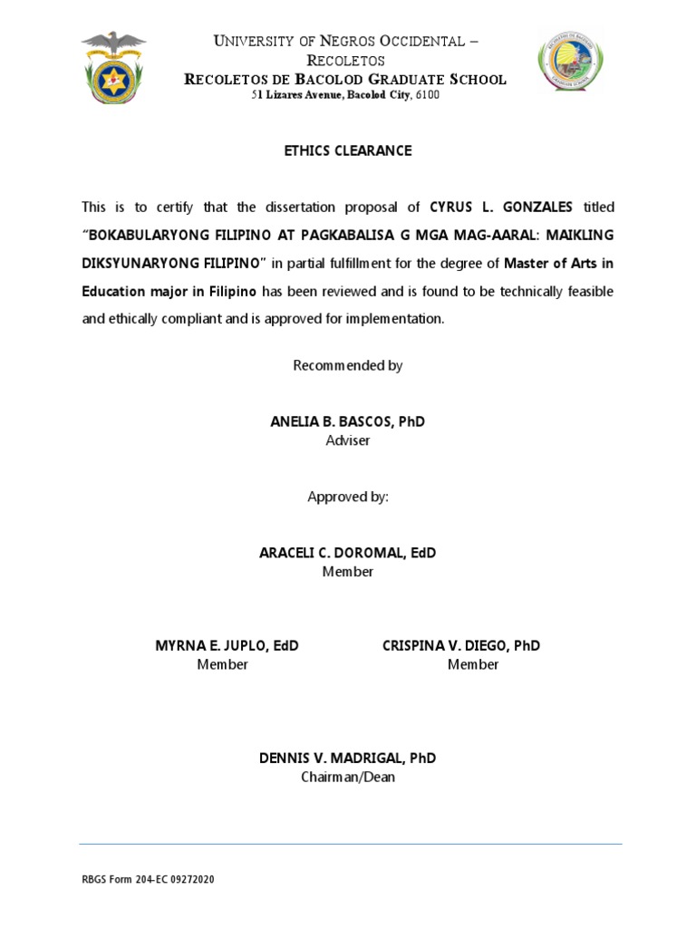 Ethics Clearance Pdf