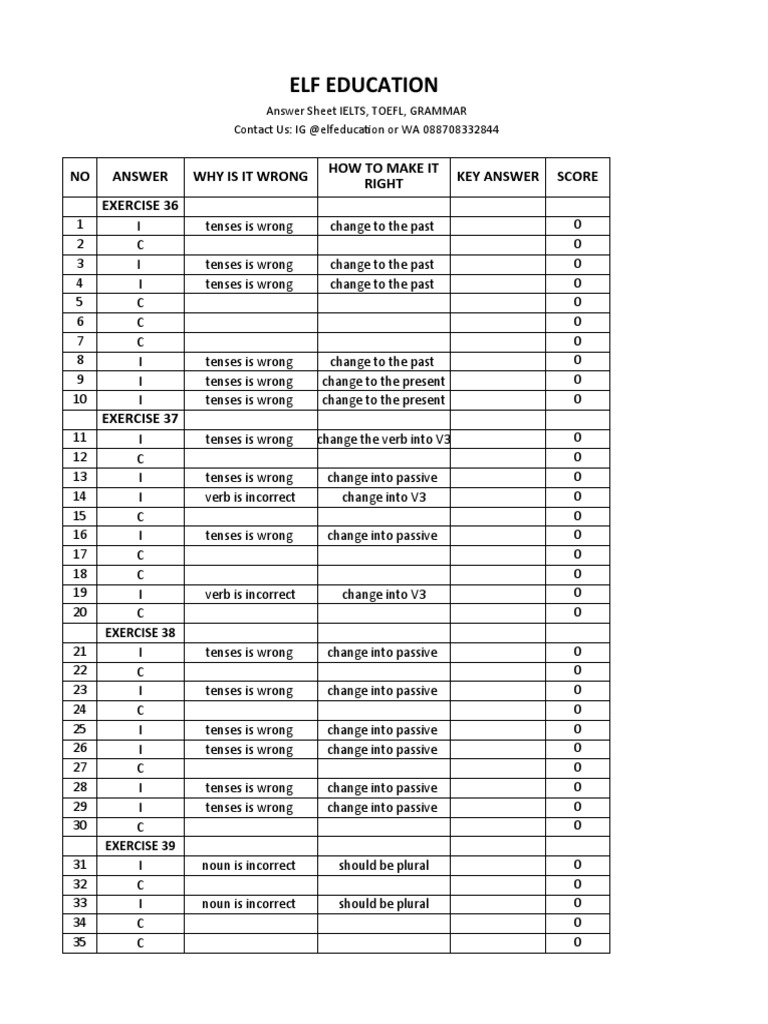 Answer Sheet Exercise 36-42 | PDF | Plural | Grammatical Number