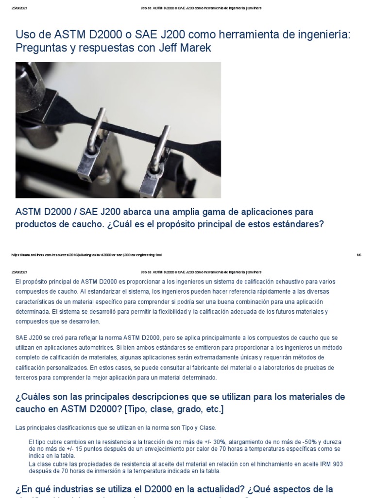 Uso de ASTM D2000 o SAE J200 Como Herramienta de Ingeniería - Smithers | PDF | Ingeniería ...