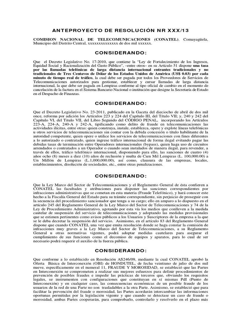 Normativa Procedimientos Contra El Trafico Telefonico Tipo by Pass ...