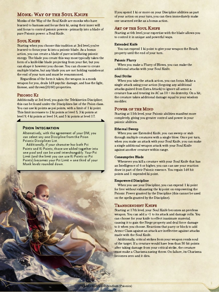 Soul Knife Monk Subclass Guide | PDF | D20 System | Dungeons & Dragons