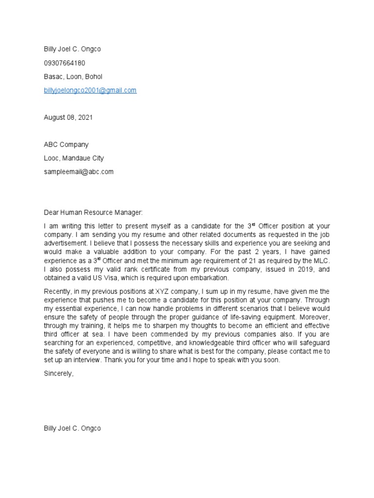 Ongco Job Application Letter | PDF