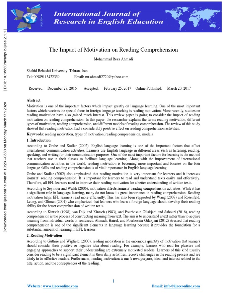 The Impact of Motivation On Reading Comprehension | Download Free PDF ...