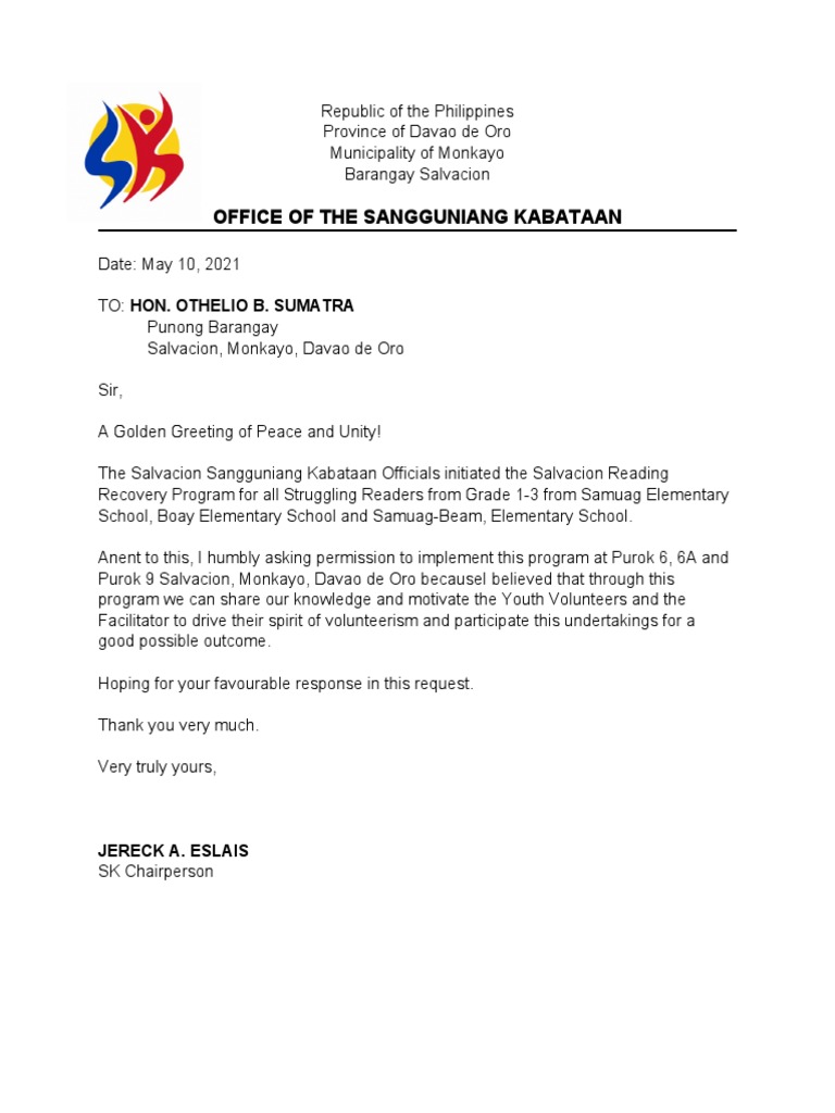 Request Letter From SK To Captain | PDF