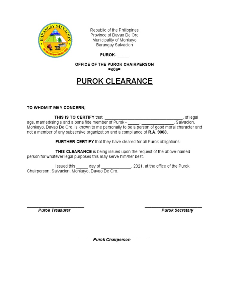 Purok Clearance | PDF