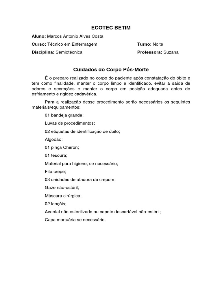 Cuidados Do Corpo Pós Morte | PDF | Remédio | Sistema de saúde