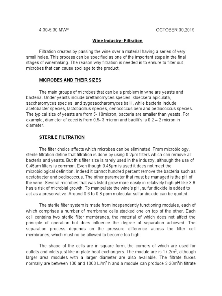 Wine Industry Filtration | PDF | Sterilization (Microbiology) | Yeast