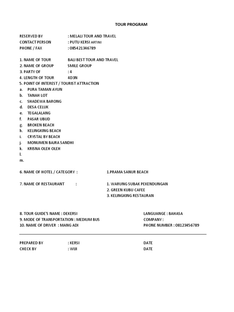 Salinan Format Tour Program Ready Made Tour | PDF | Financial ...