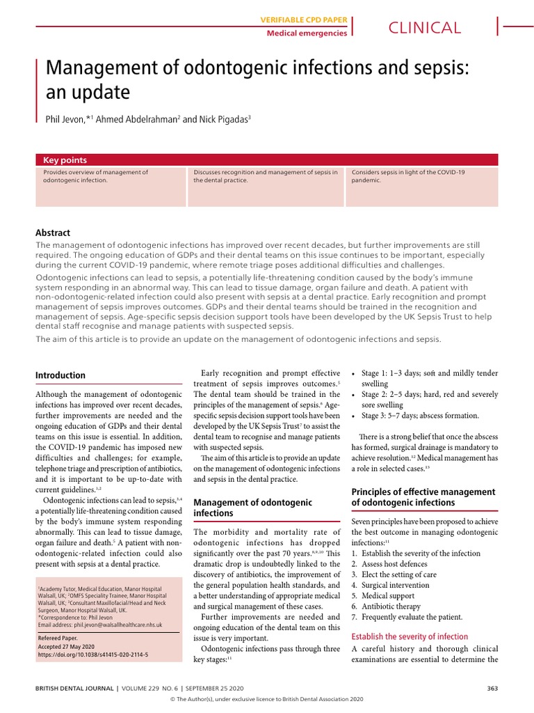 Management of Odontogenic Infections and Sepsis | PDF | Sepsis | Infection
