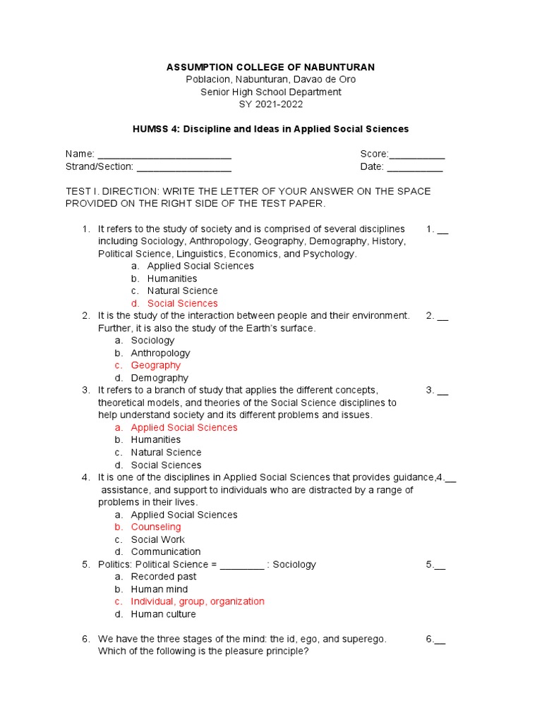 Disciplines and Ideas in Applied Social Sciences Sample Exam | PDF ...