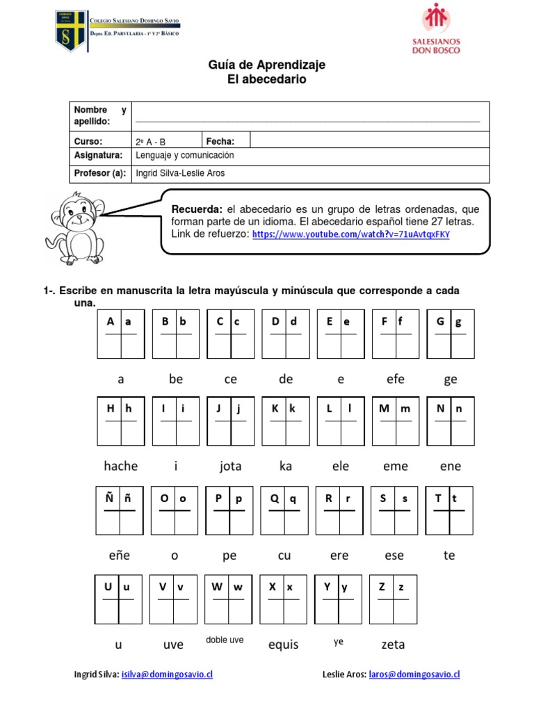 Guía de Aprendizaje Lenguaje 2do Básico Abecedario | PDF