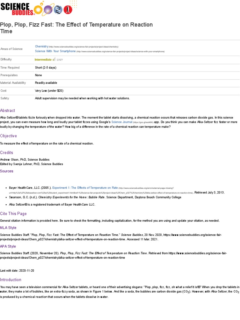 Plop, Plop, Fizz Fast - The Effect of Temperature On Reaction Time ...