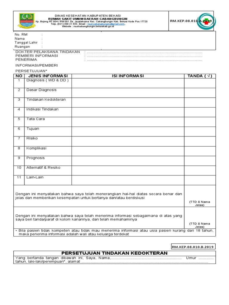 Formulir Persetujuan Atau Penolakan Tindakan Dokter (Informed Consent ...