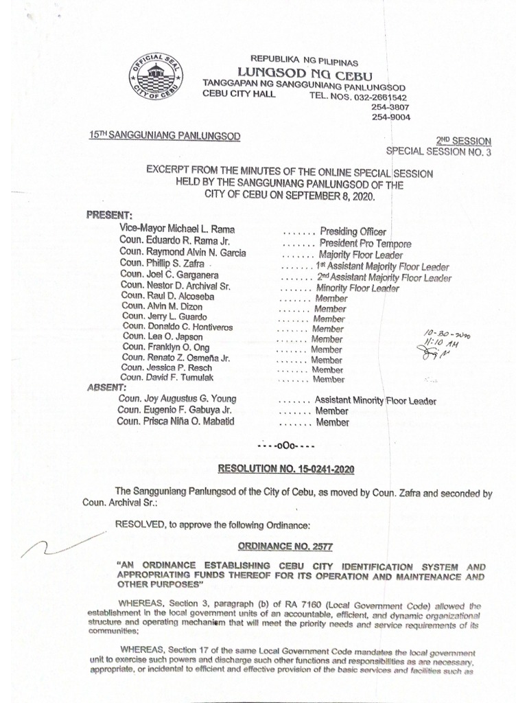 Cebu City Ordinance No. 2577 Cebu City ID Ordinance | PDF