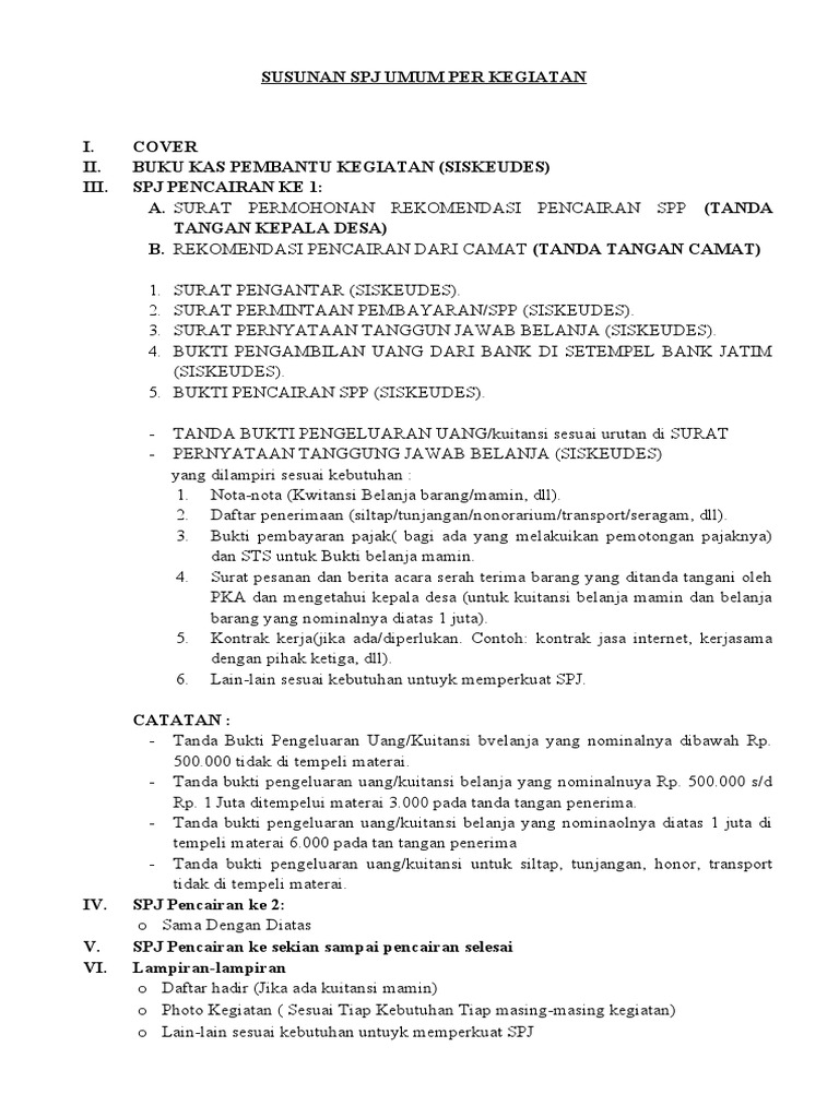 Susunan SPJ Umum Per Kegiatan | PDF