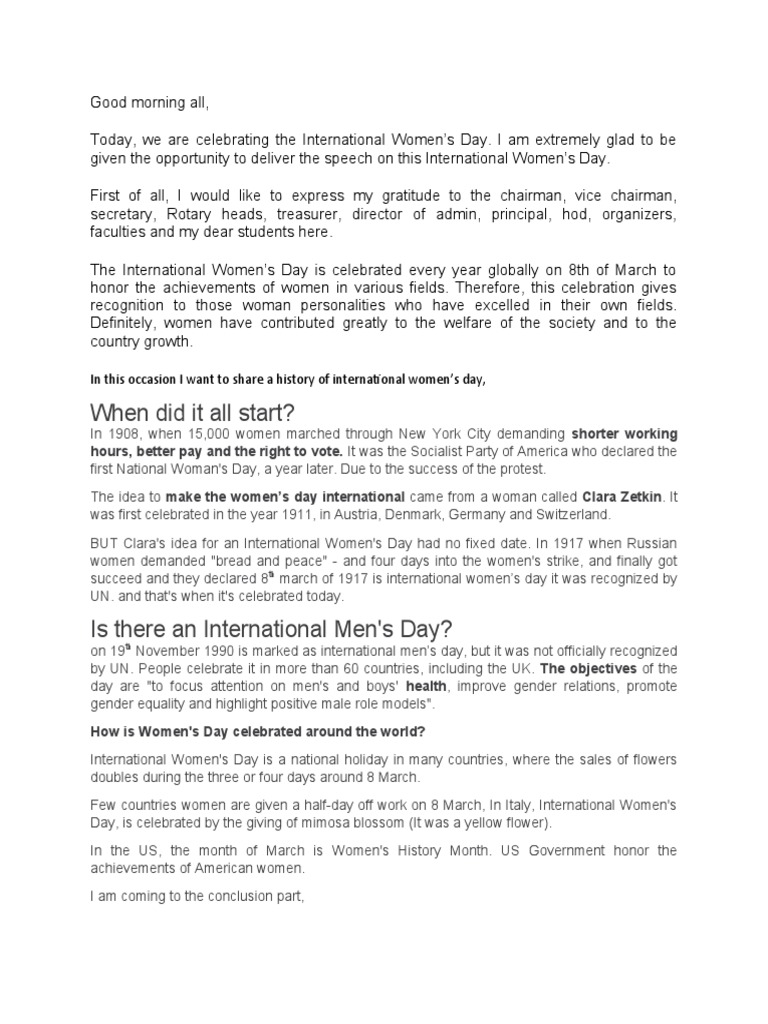 Women's Day Felicitation Speech | PDF | Gender Equality | Gender Studies
