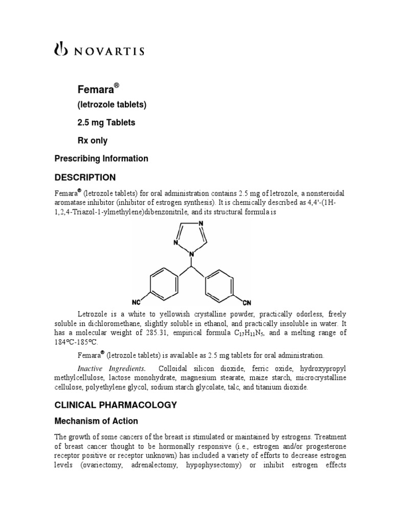 Femara: (Letrozole Tablets) 2.5 MG Tablets RX Only Prescribing ...
