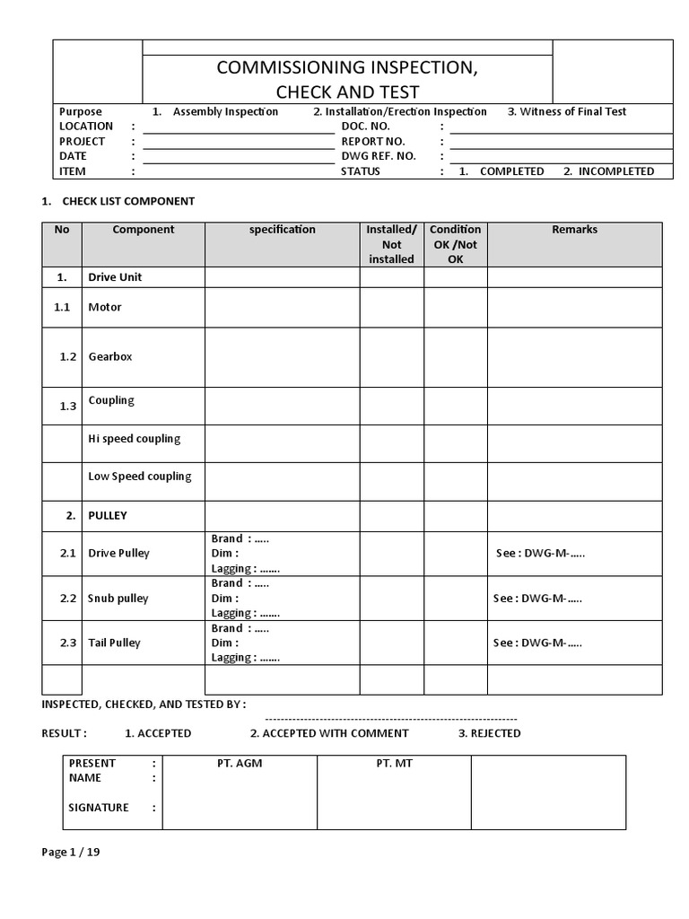 Commissioning Inspection Report for Conveyor Belt System at [LOCATION ...