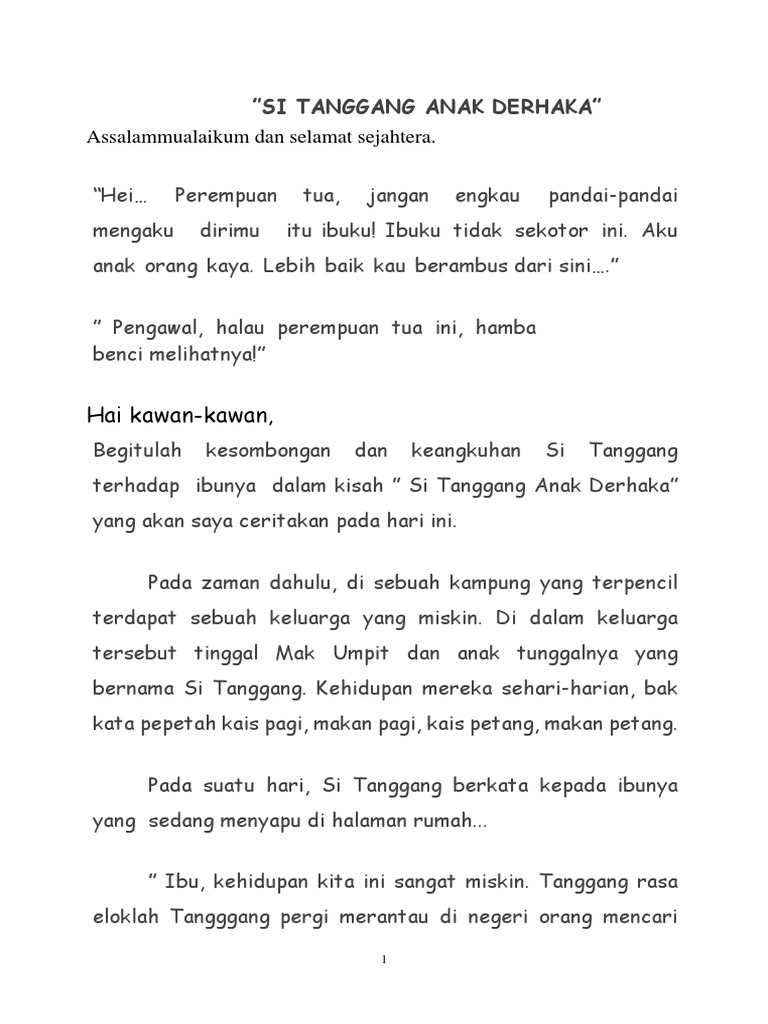 Si Tanggang Anak Derhaka | PDF