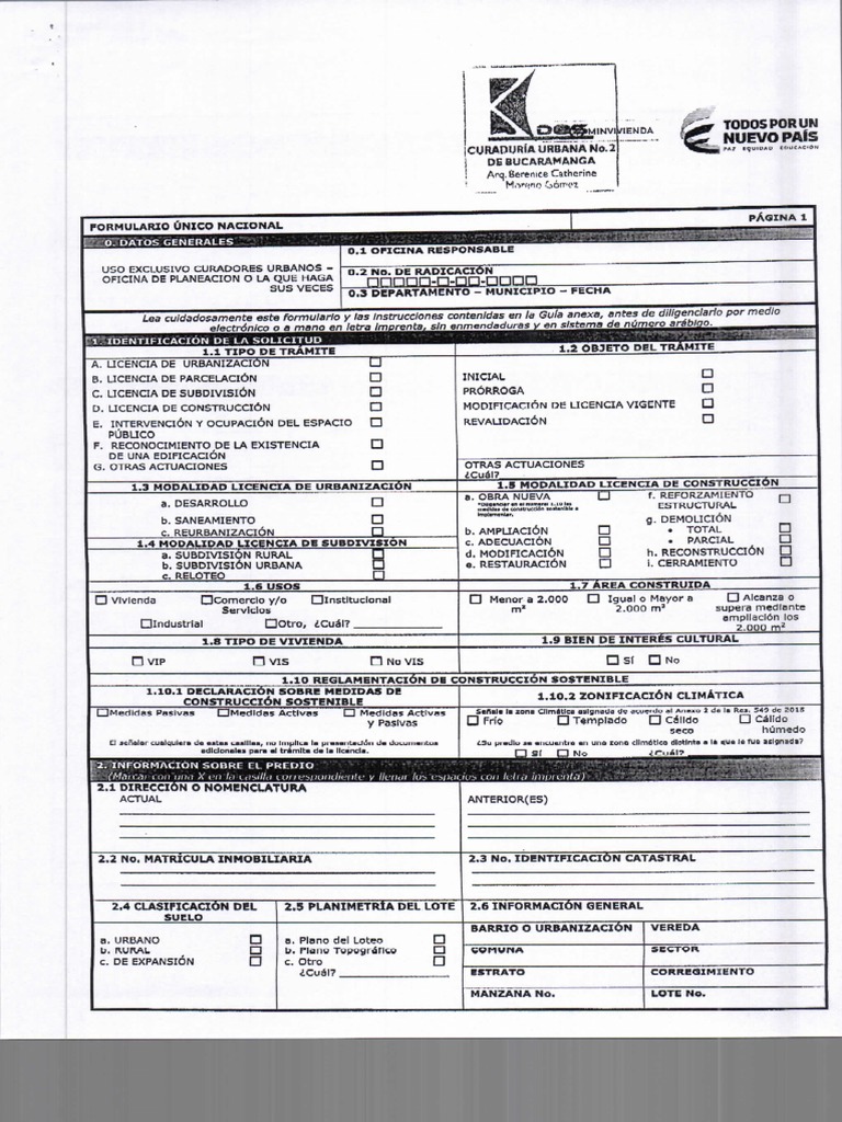 Formulario Unico Nacional Curaduria | PDF