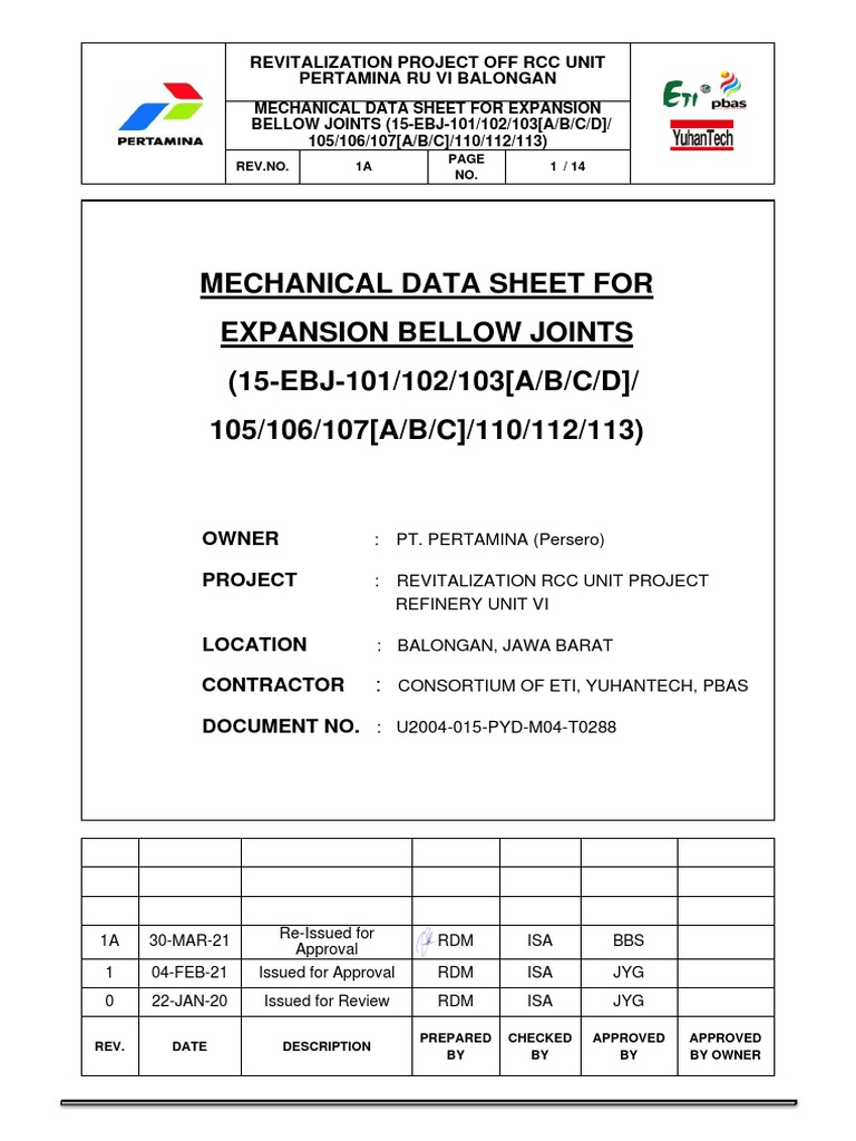Mechanical Data Sheet for Expansion Bellow Joints Used in the ...
