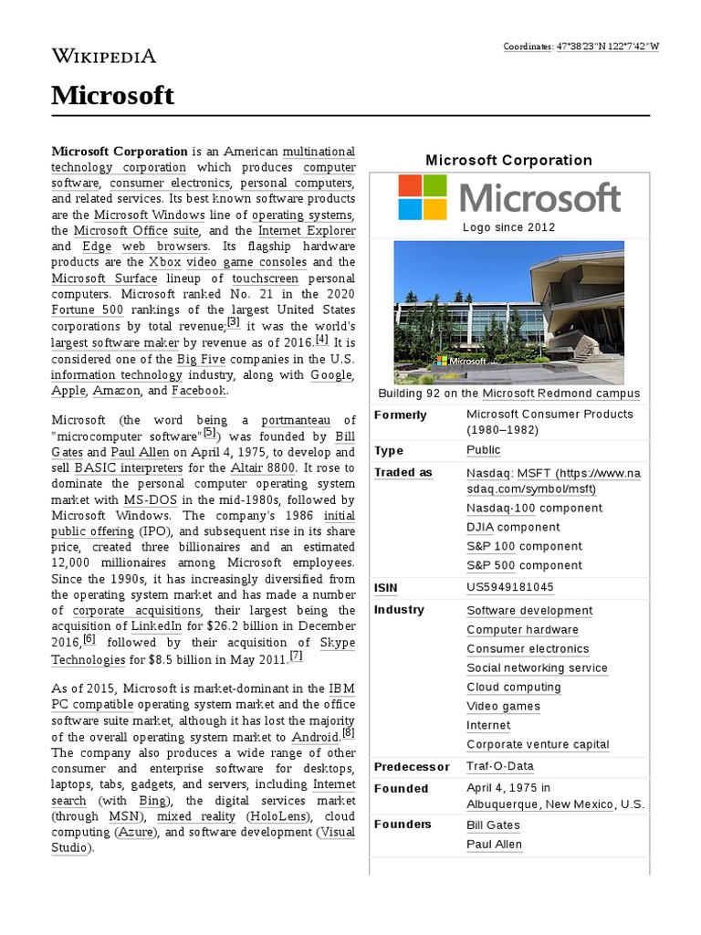 Microsoft: Microsoft Corporation Is An American Multinational | PDF ...