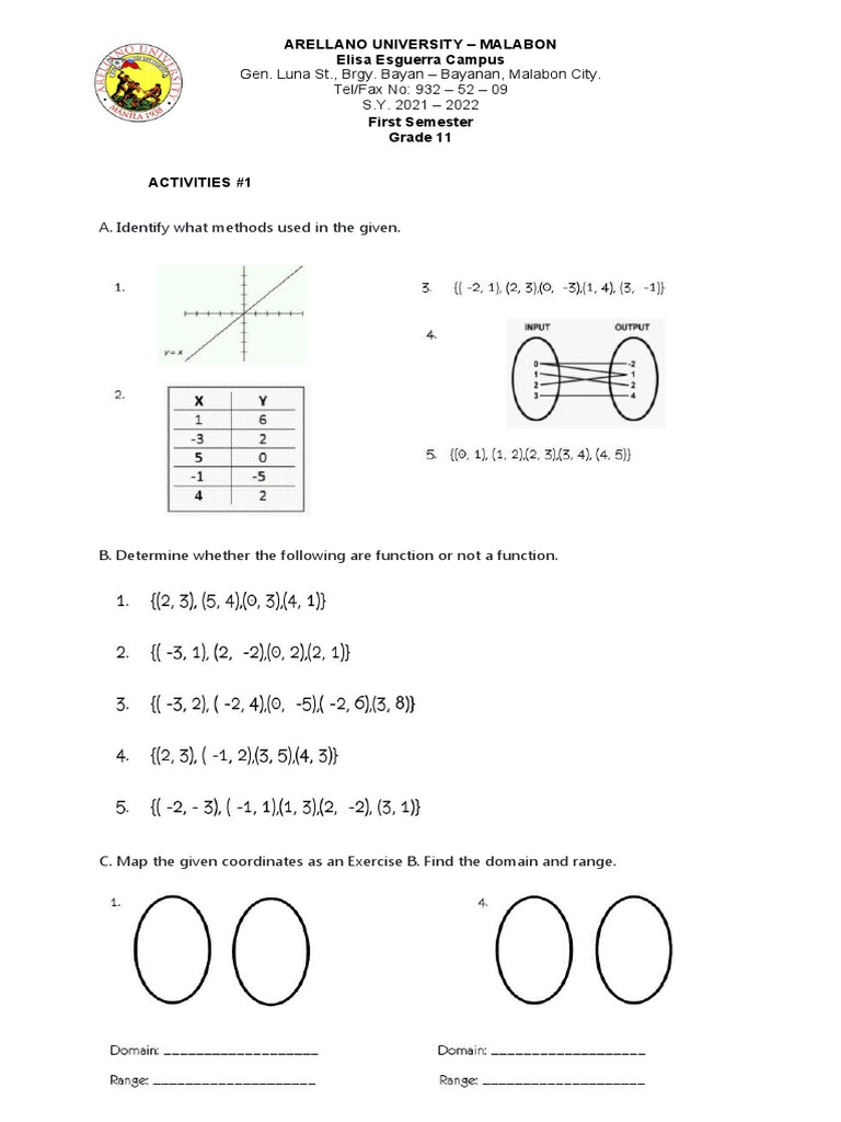 Activity 1 Functions and Relations 2 | PDF