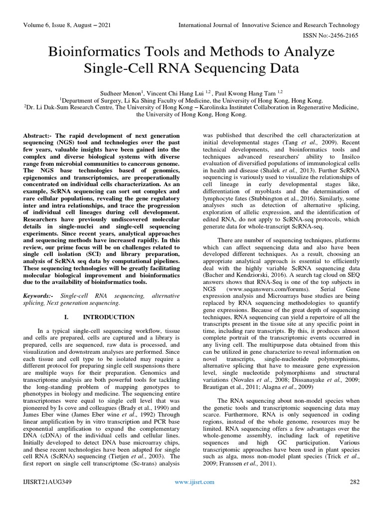 Bioinformatics Tools and Methods To Analyze Single-Cell RNA Sequencing ...