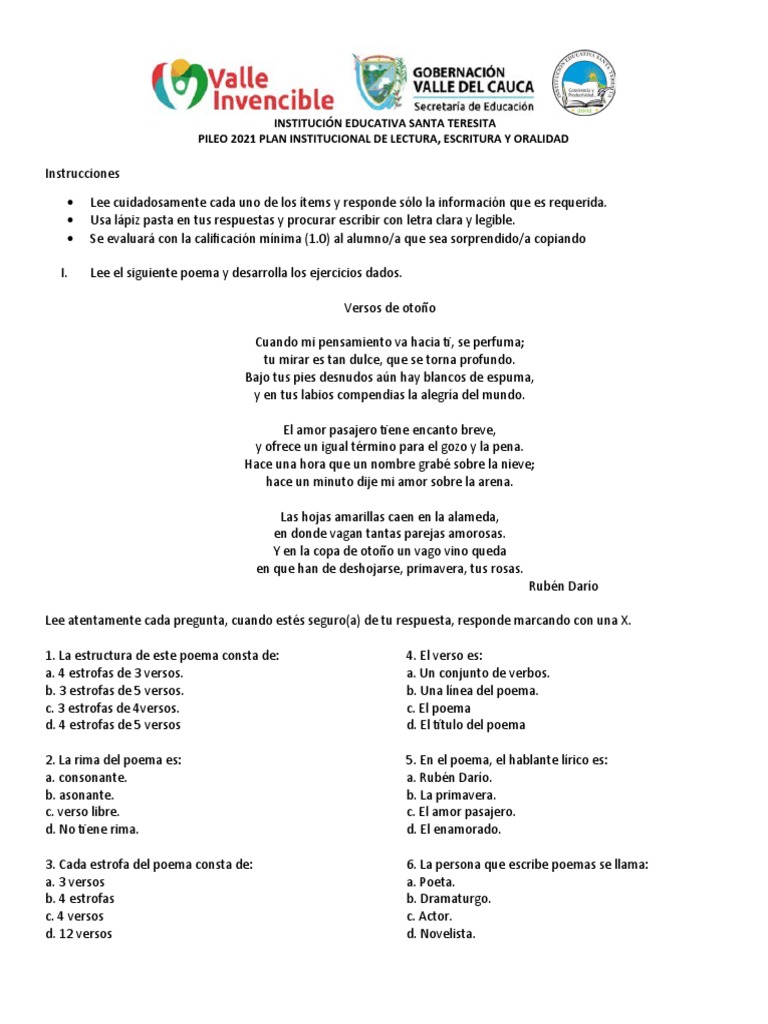 Examen Poesia | PDF | Prueba (evaluación) | Rima