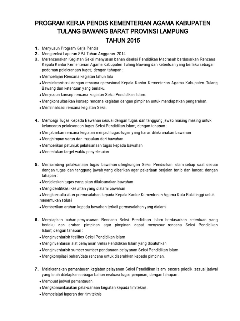 Program Kerja Pendis | PDF
