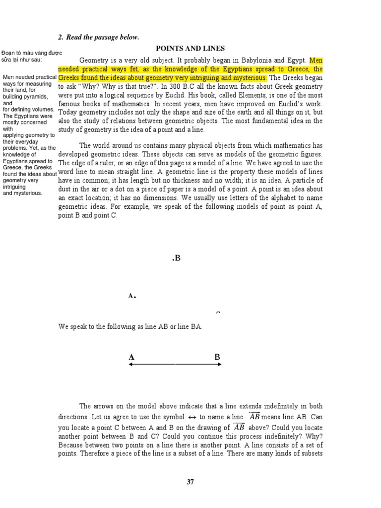 Read The Passage Below.: Points and Lines | PDF | Geometry | Line (Geometry)